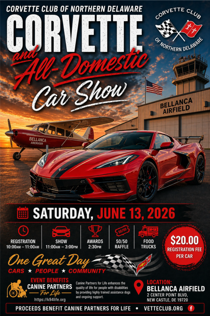 Corvette & All-Domestic Car Show – June 13, 2026 – Bellanca Airfield Museum